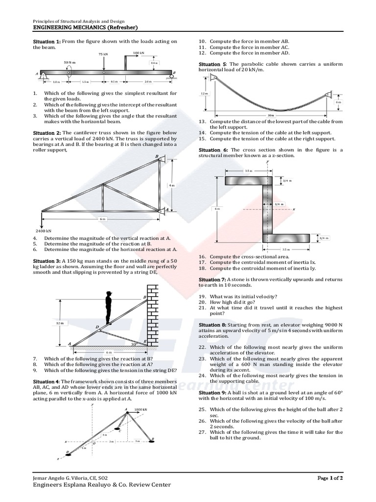 Engineering Mechanics Refresher PDF | PDF | Beam (Structure) | Acceleration