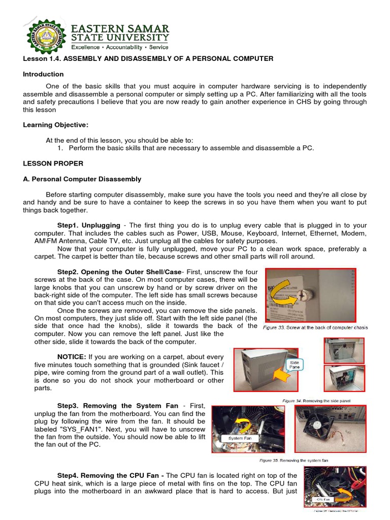 Step By Step Guide To Assembling And Disassembling A Personal Computer Pdf Electrical