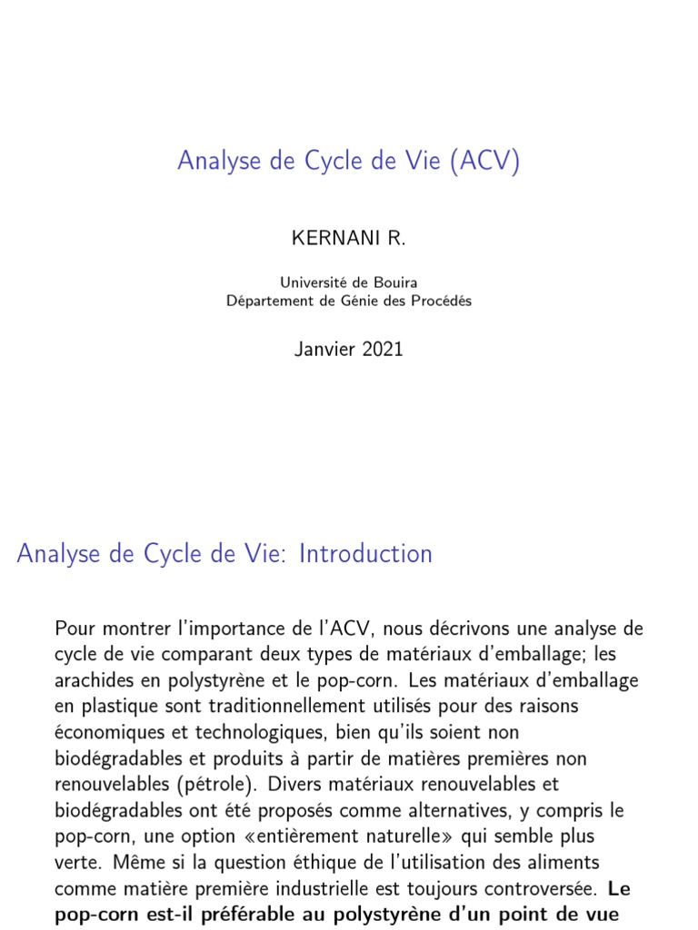 Analyse de Cycle de Vie (Acv) Chapitre 1-1 | PDF | Analyse du cycle de ...