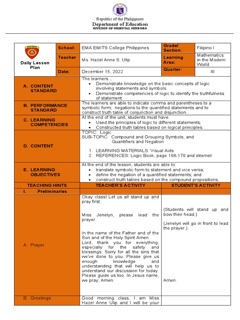 Lesson Plan M | PDF | If And Only If | Logic
