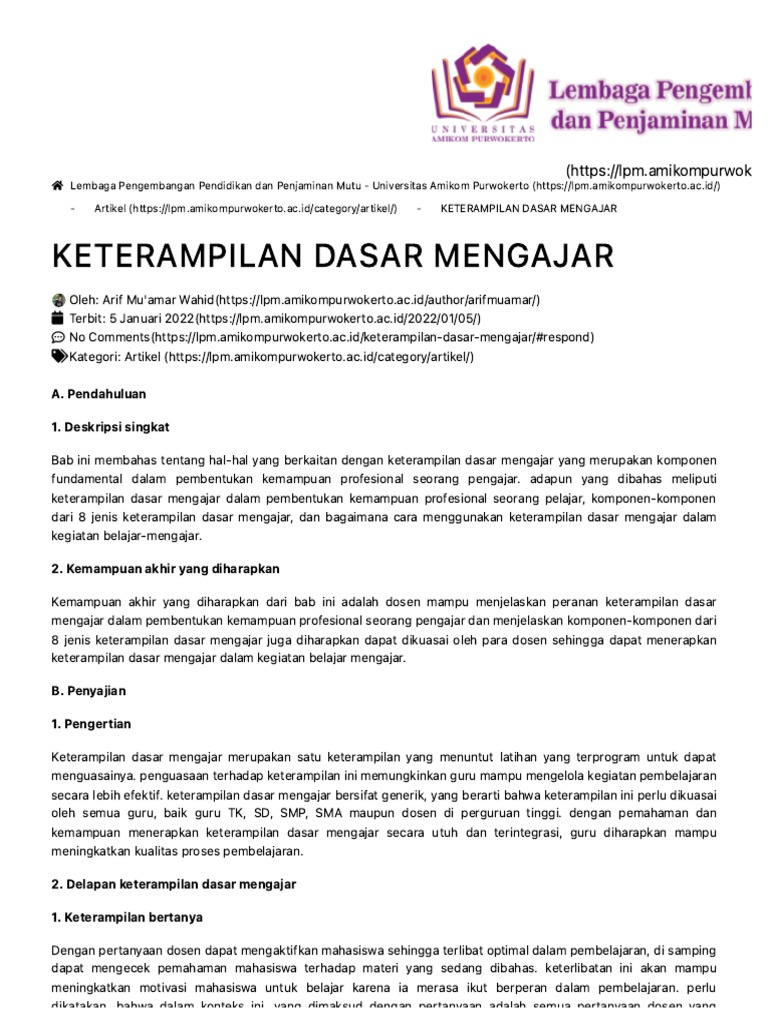 Keterampilan Dasar Mengajar | PDF