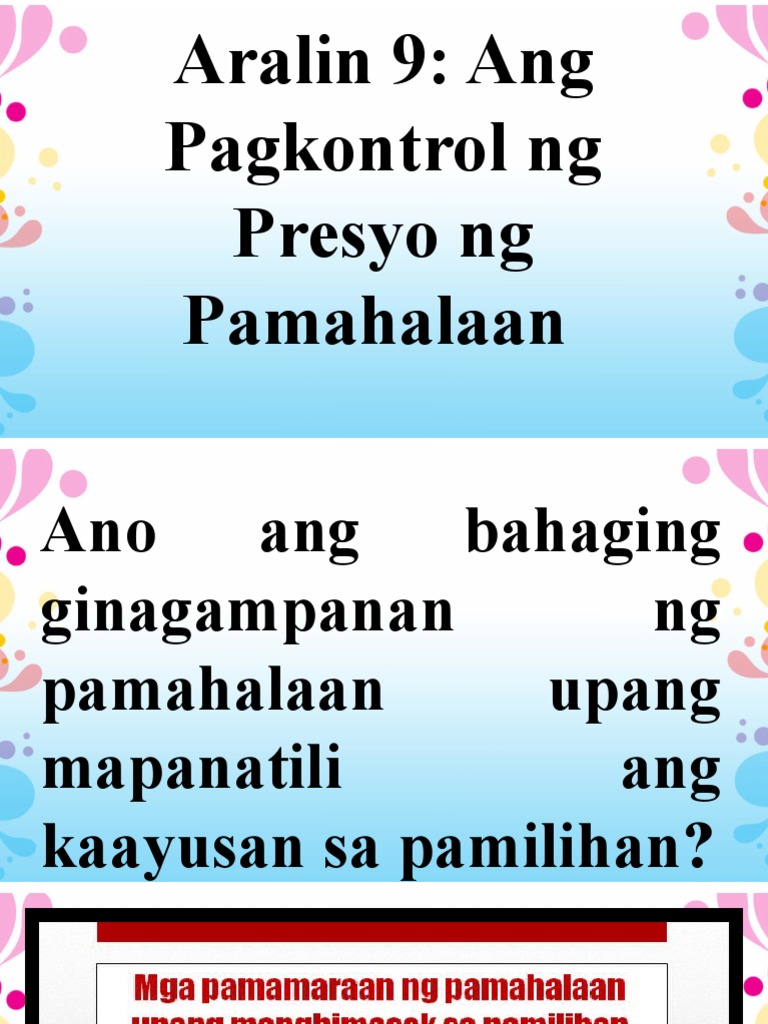 Yunit 2 Aralin 9 Ang Pagkontrol NG Presyo NG Pamahalaan Q2 | PDF