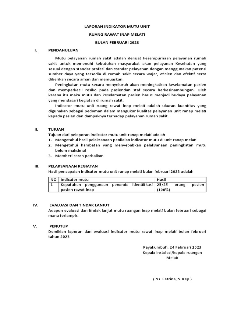 Laporan Indikator Mutu Unit | PDF