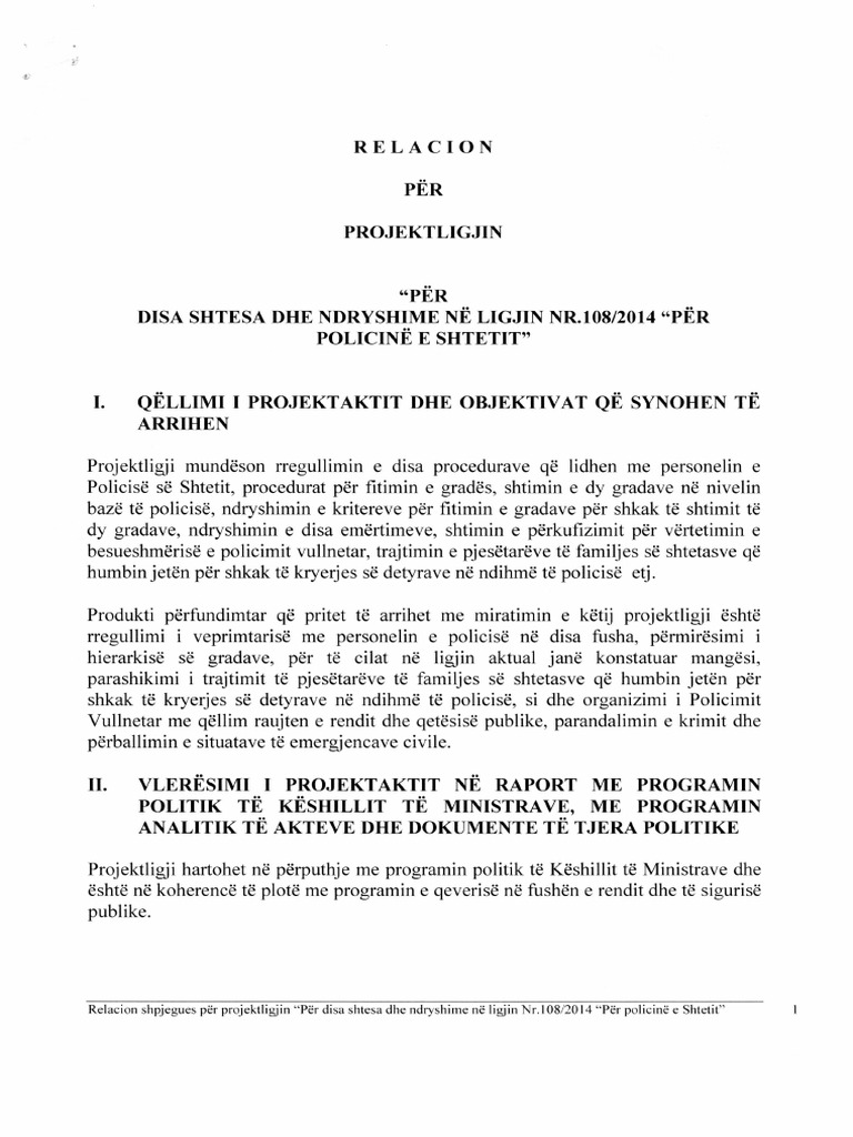 Relacioni I Projektligjit | PDF