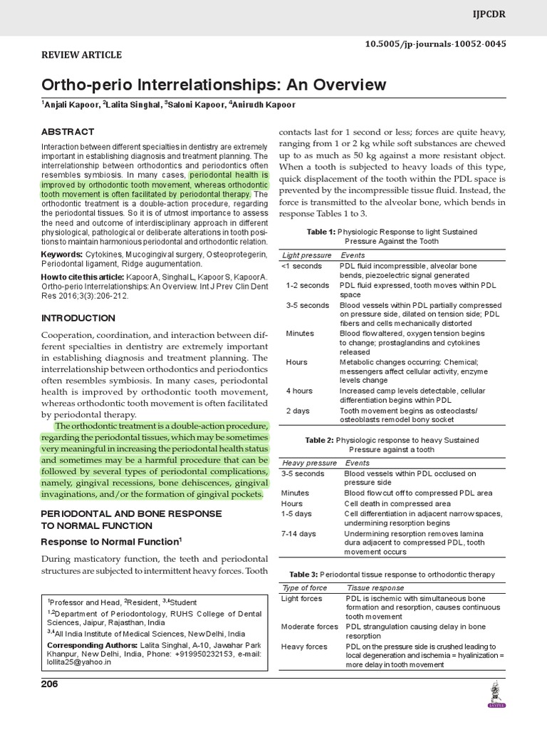 Ortho-Perio Interrelationships Overview | PDF | Periodontology | Signal ...
