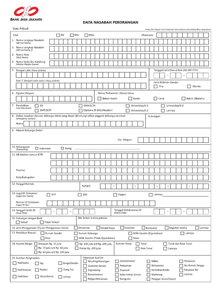 Form Data Nasabah Perorangan PDF | PDF