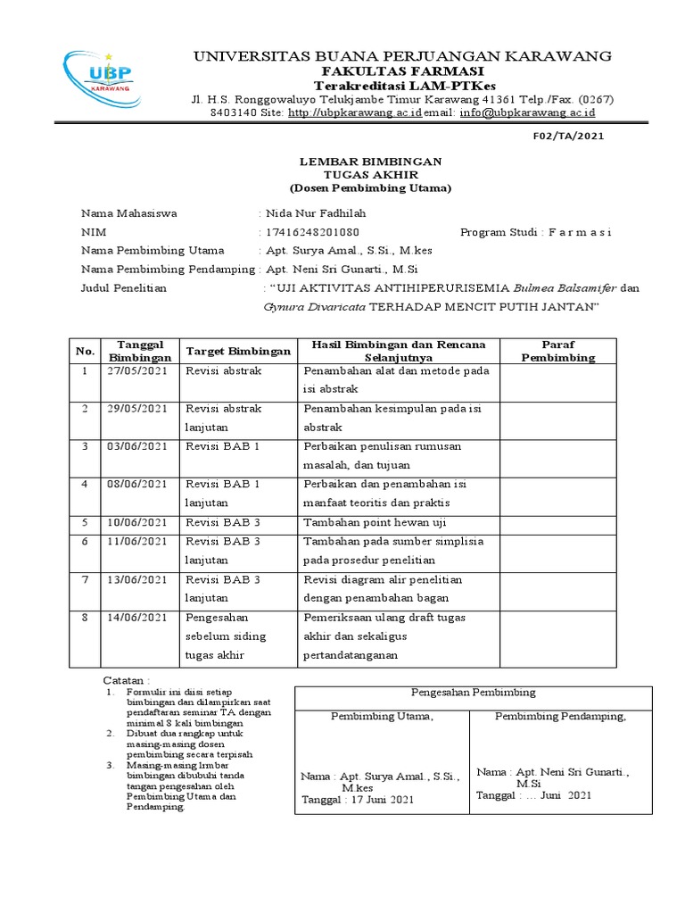 Lembar Bimbingan Dospem 1 | PDF