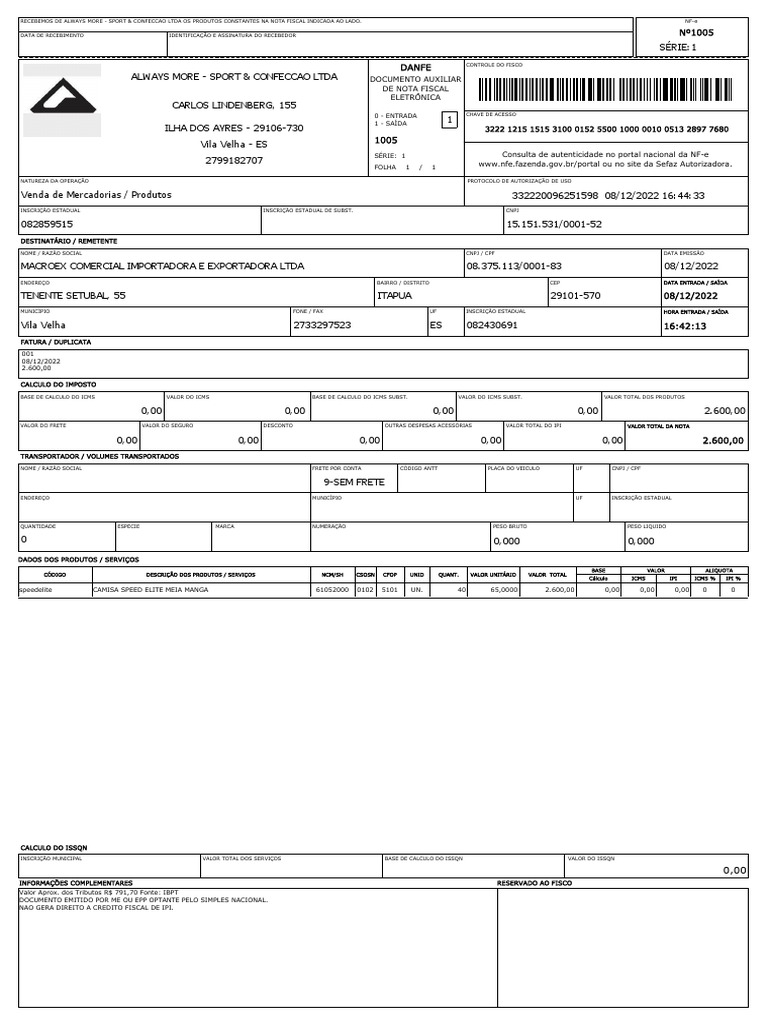 Nota Fiscal - Macroex Importadora | PDF | Recibo | Indústrias de serviços