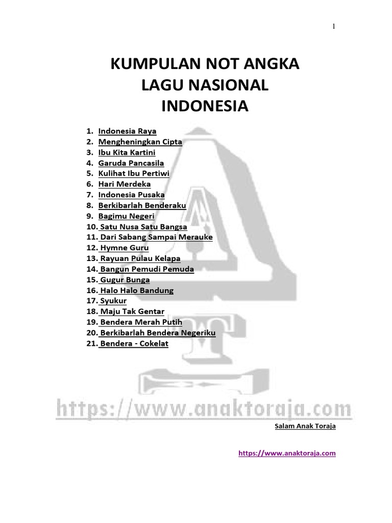 Not Angka Lagu Wajib Nasional | PDF | Seni & Disiplin Bahasa