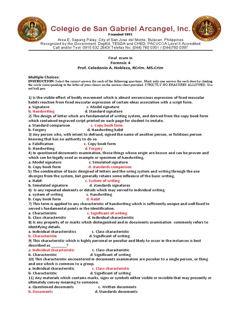 FORENSIC 4 Final Exam Answer Key | PDF | Typefaces | Forgery