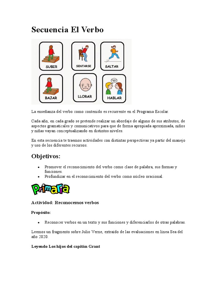 Secuencia Didáctica del Verbo | PDF | Verbo | Morfología Lingüística