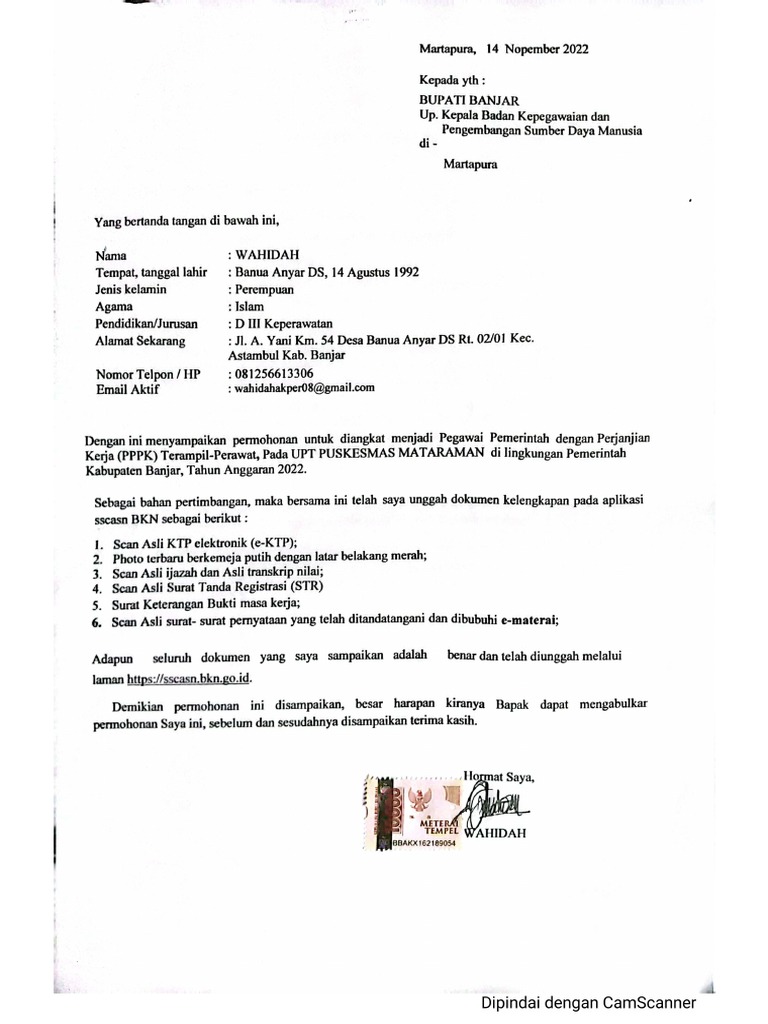 p3k Surat Lamaran Materai Tempel | PDF