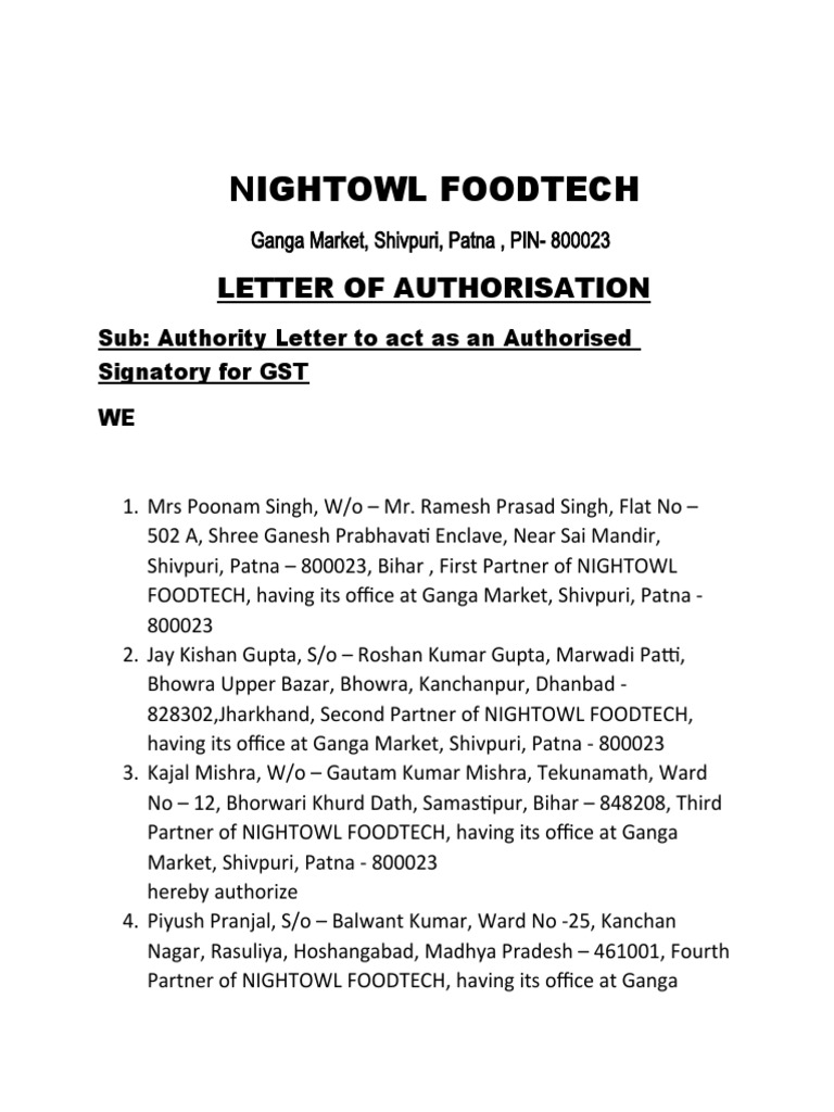 Nightowl Foodtech GST Letter | PDF