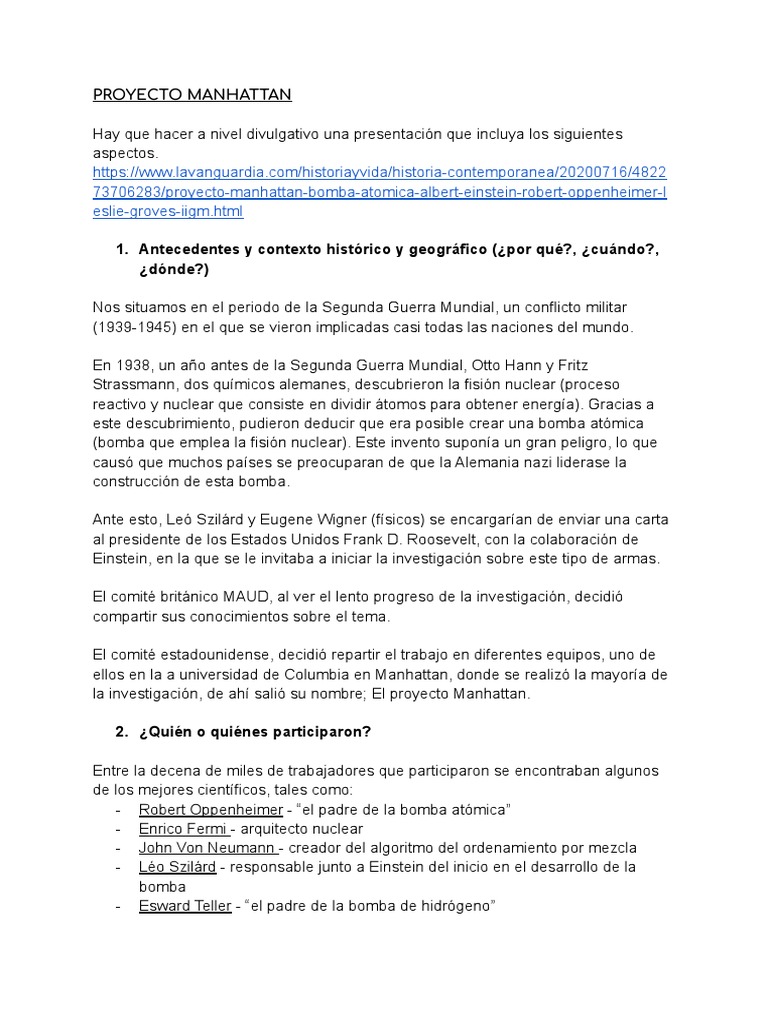 Proyecto Manhattan: Historia y Consecuencias | PDF | Proyecto Manhattan ...