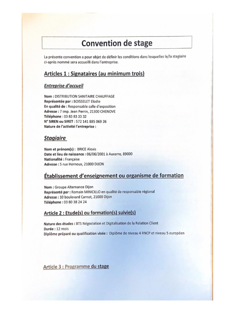 Convention de Stage | PDF