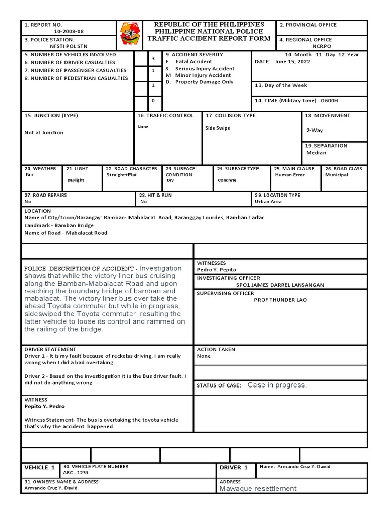 Traffic Accident Report 3RD Year | PDF | Traffic Collision | Affidavit