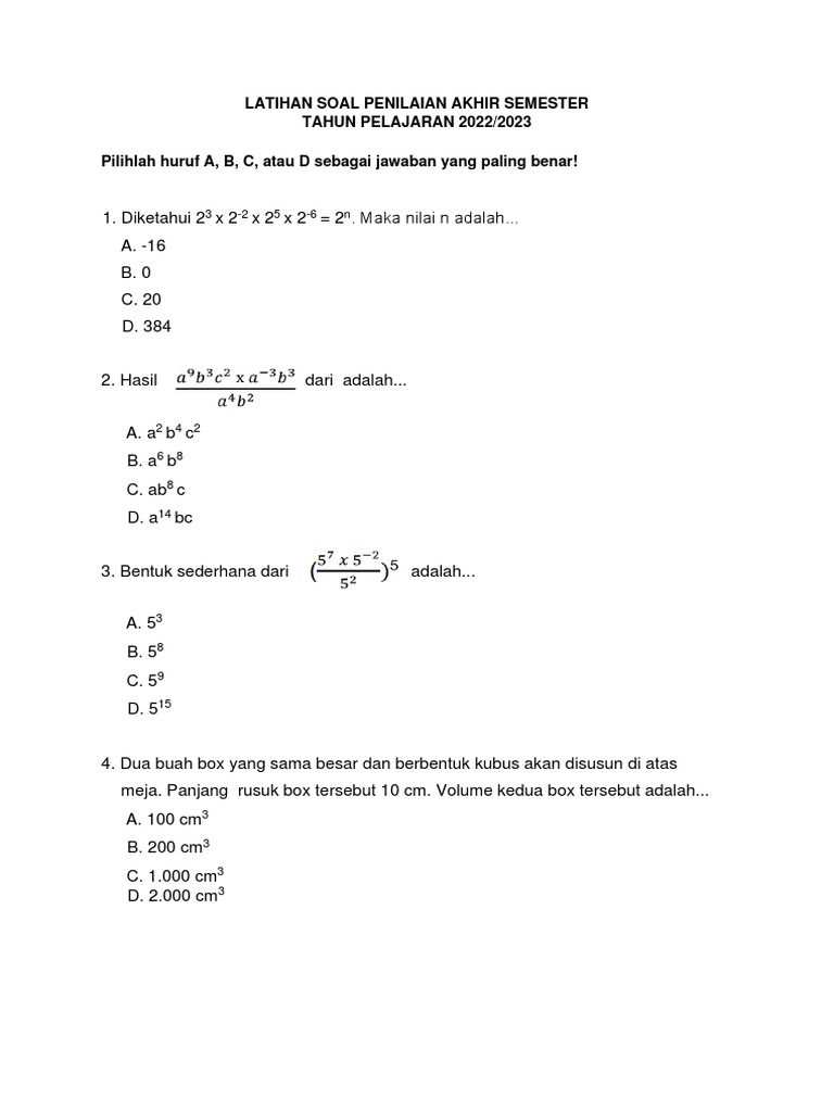 Latihan Soal Pas Matematika Kelas 9 2022-2023 | PDF