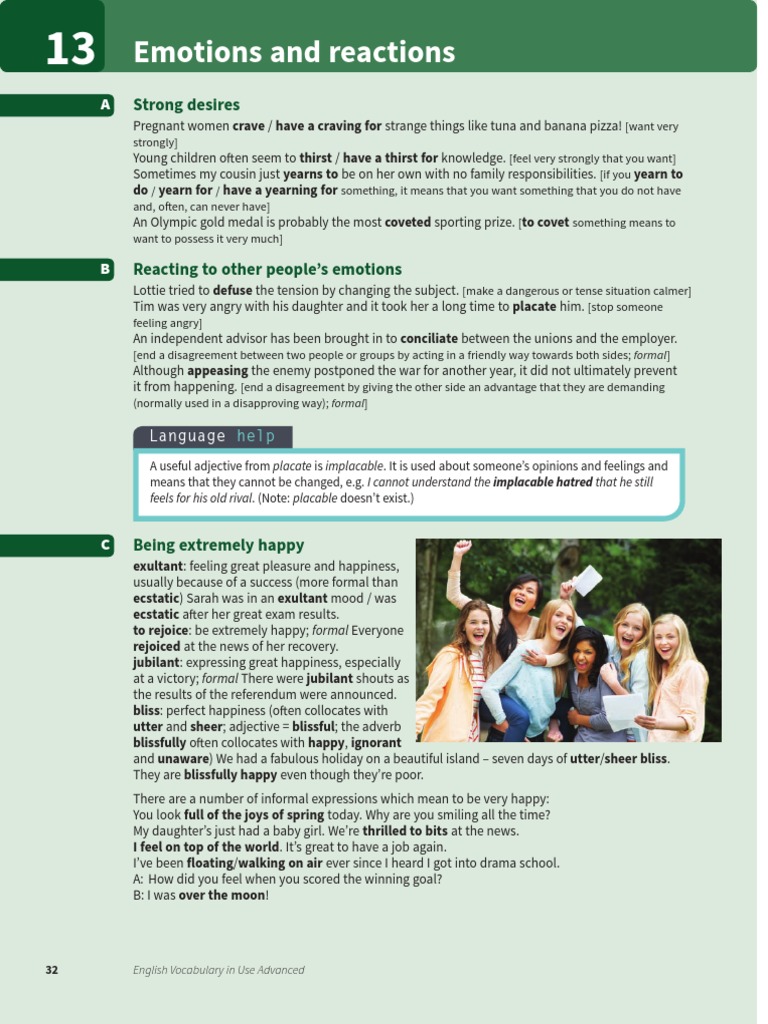 Emotions and Reactions Advanced Vocabulary | PDF | Cognitive Science ...