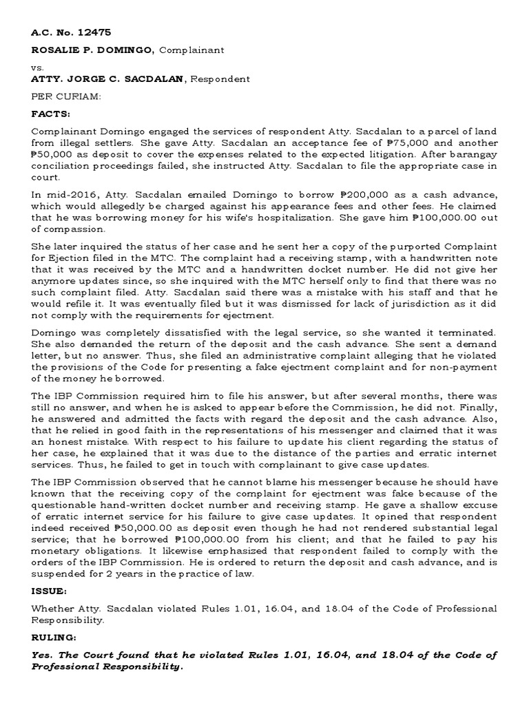 Disbarment of Atty. Sacdalan for Misconduct | PDF | Complaint | Lawyer