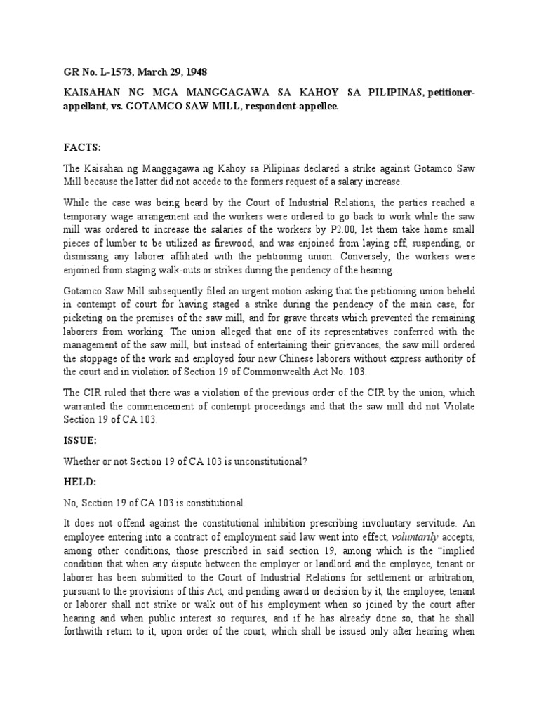 684 Kaisahan V Gotamco | PDF | Strike Action | Employment