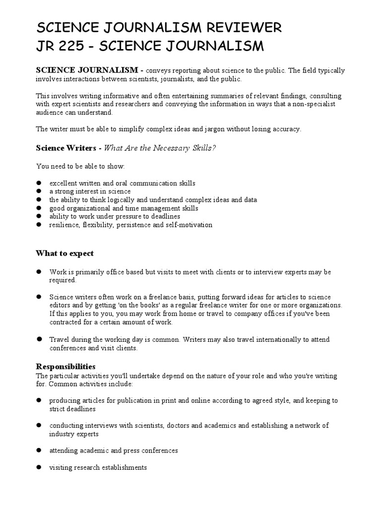 Science Journalism Overview and Skills | PDF | Science | Expert