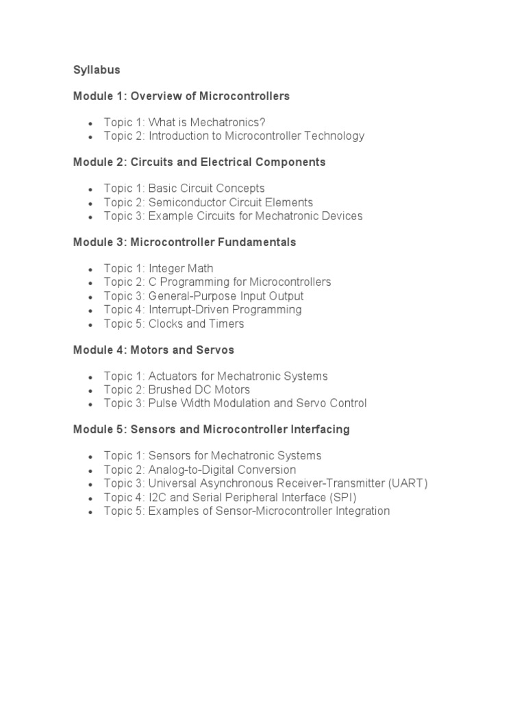 Mechatronics Syllabus | PDF Mechatronics Syllabus | PDF