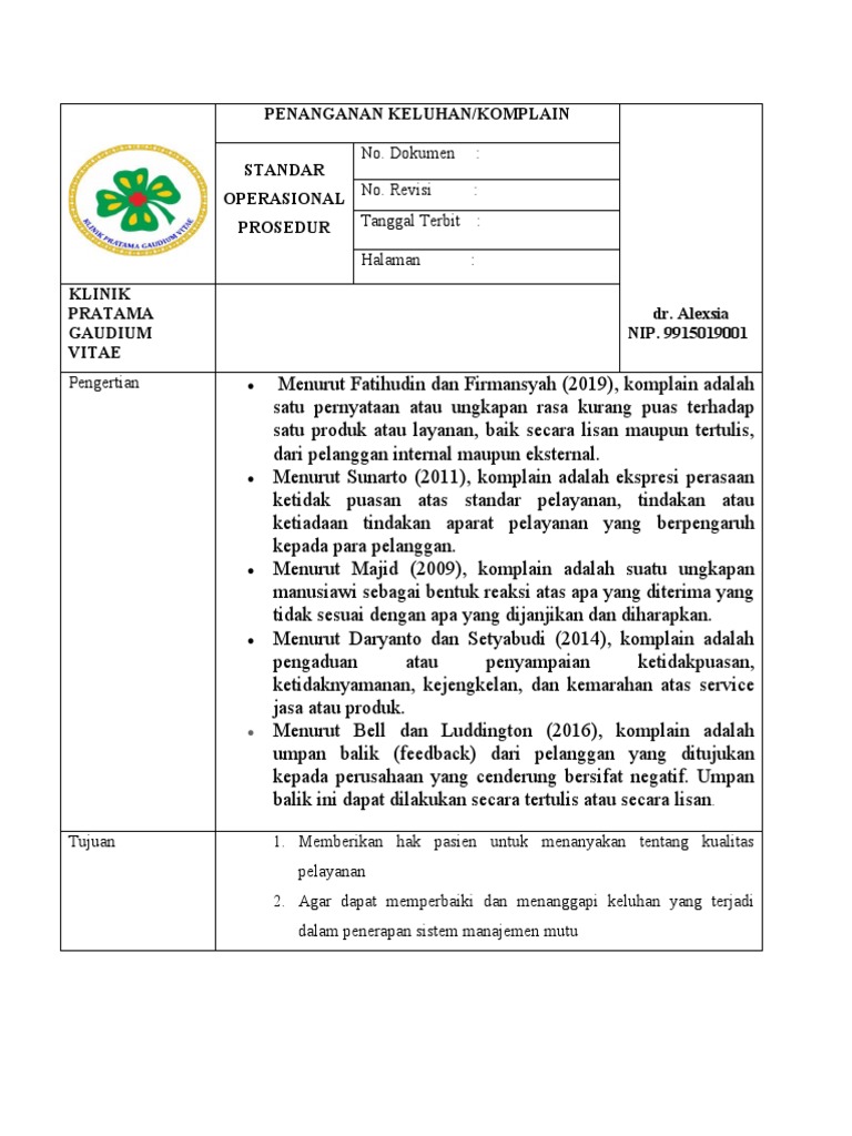 Sop Penanganan Keluhan | PDF