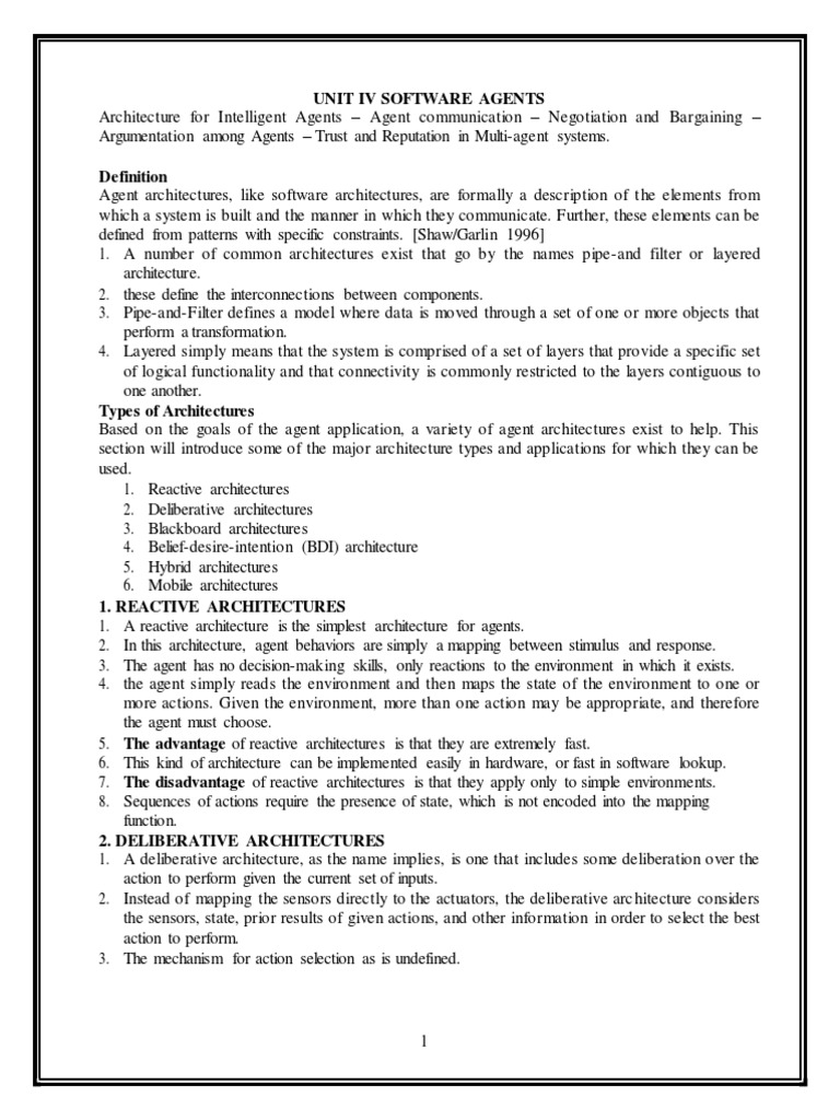 An Overview of Major Agent Architecture Types and Their Applications ...