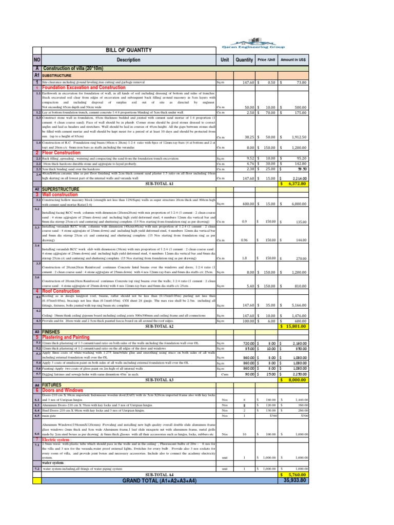 Boq 20 X 10 | Download Free PDF | Concrete | Masonry