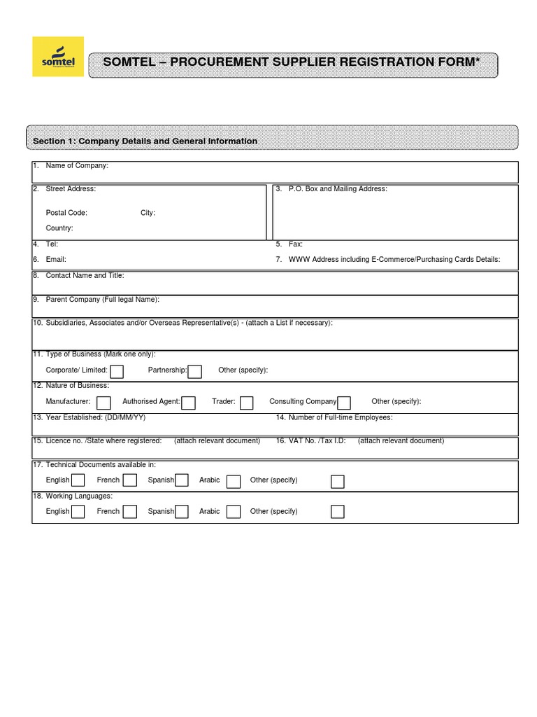 Procurement Vendor Registration Form PDF | PDF