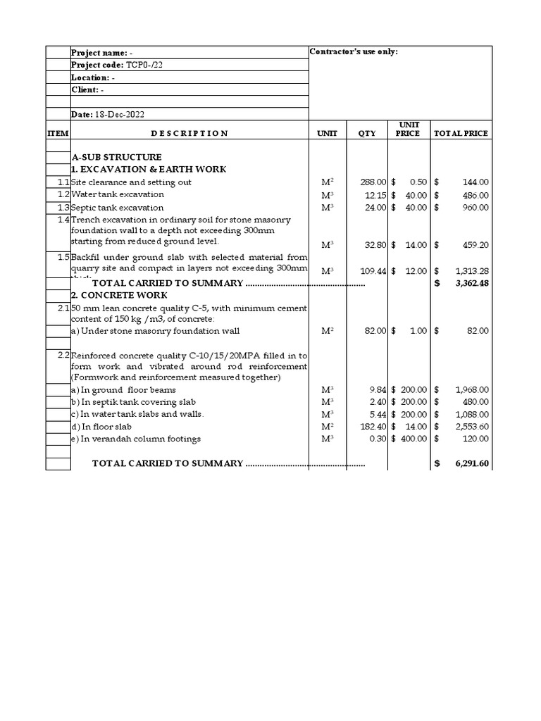 BOQ Villa 16x18m BOQ | PDF | Concrete | Foundation (Engineering)