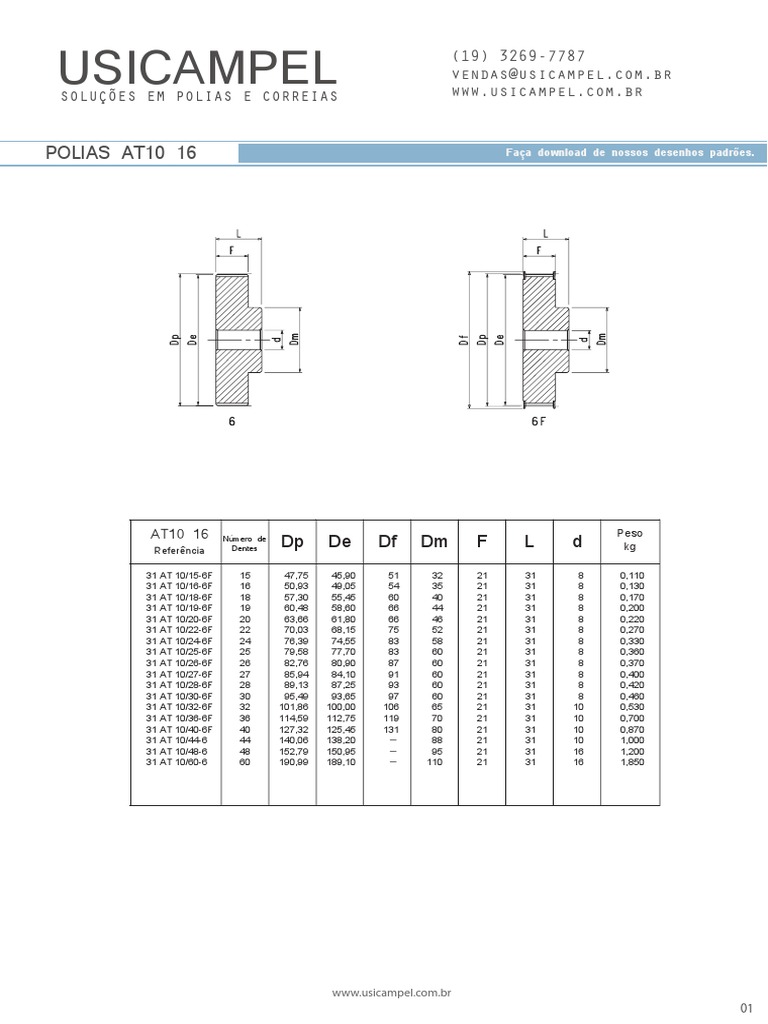 Passo AT10 - Catálogo de Polias Usicampel | PDF