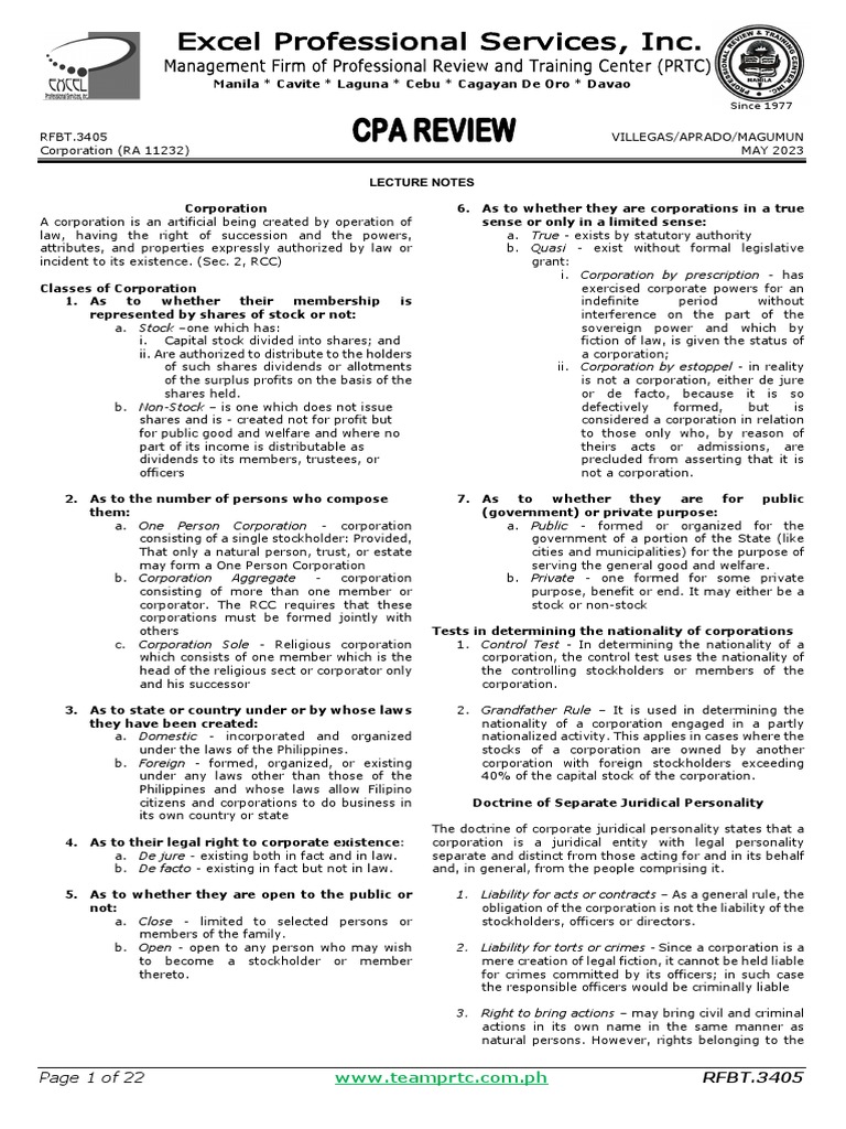 RFBT.3405 Corporation | PDF | Corporations | Stocks