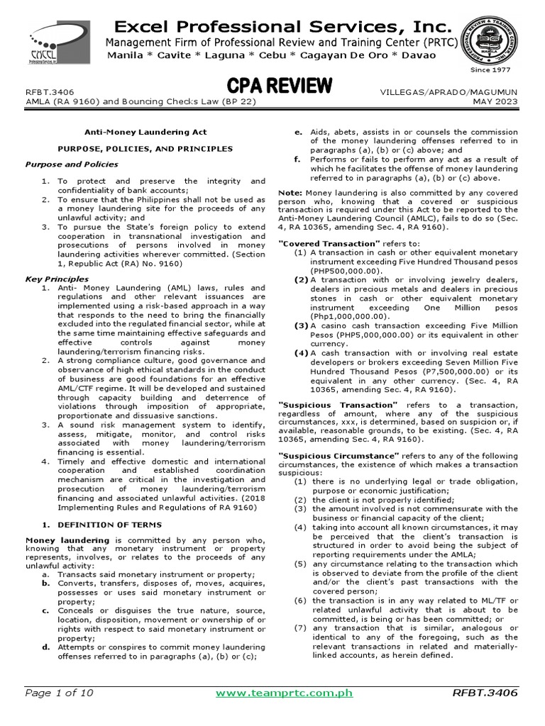 AMLA Compliance and Suspicious Transactions | PDF | Money Laundering ...