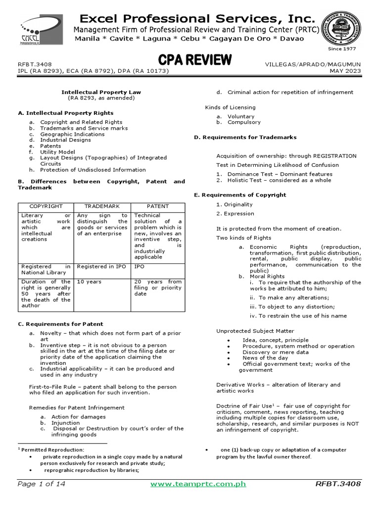 RFBT.3408 Ipl Eca Dpa PDF | PDF | Glossary Of Patent Law Terms | Patent