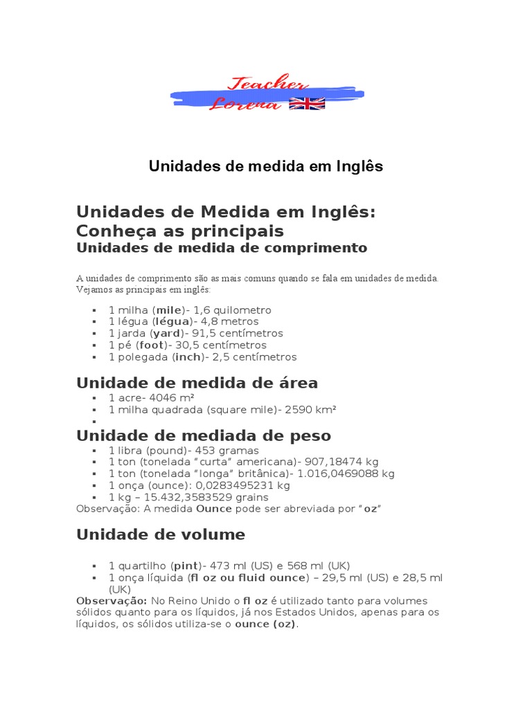Unidades de Medida em Inglês | PDF | Bem-estar