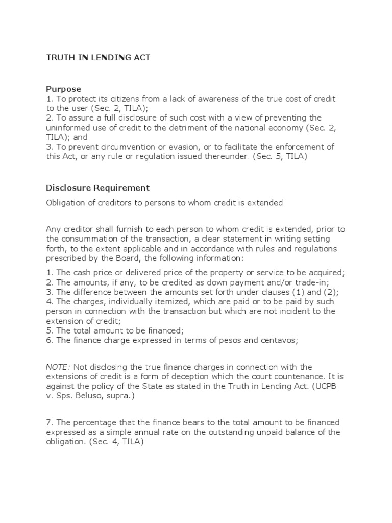 RFBT.09 - Lecture Notes (Truth in Lending Act) | PDF | Truth In Lending ...