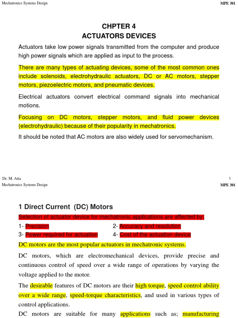 Mechatronics Actuator Design Overview | PDF | Electric Motor | Actuator