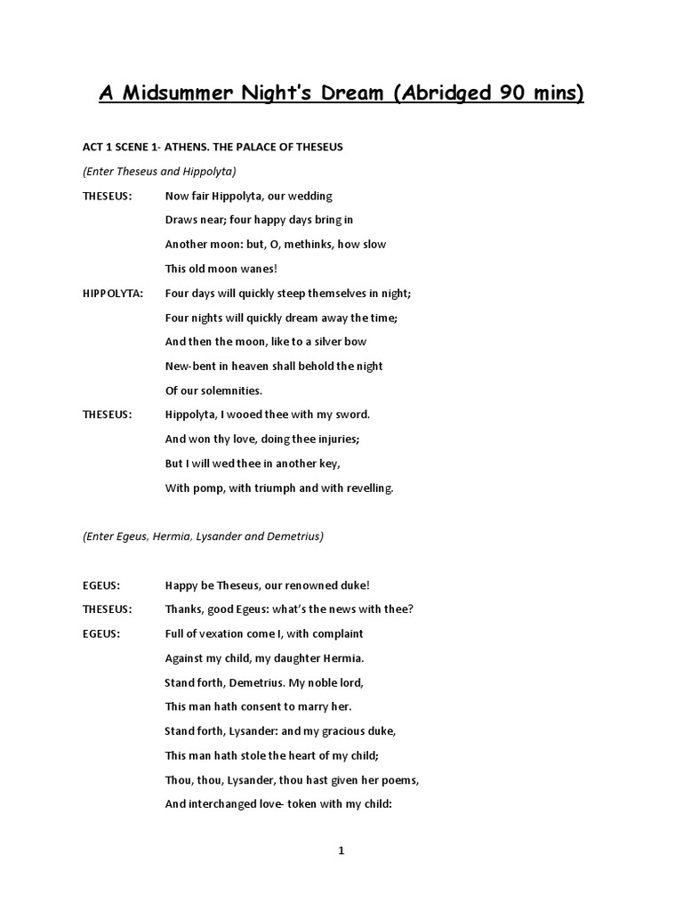 Abridged A Midsummer Night's Dream | PDF | A Midsummer Night's Dream