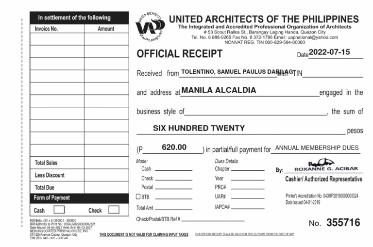 IAPOA Receipt 2022-2023 | PDF