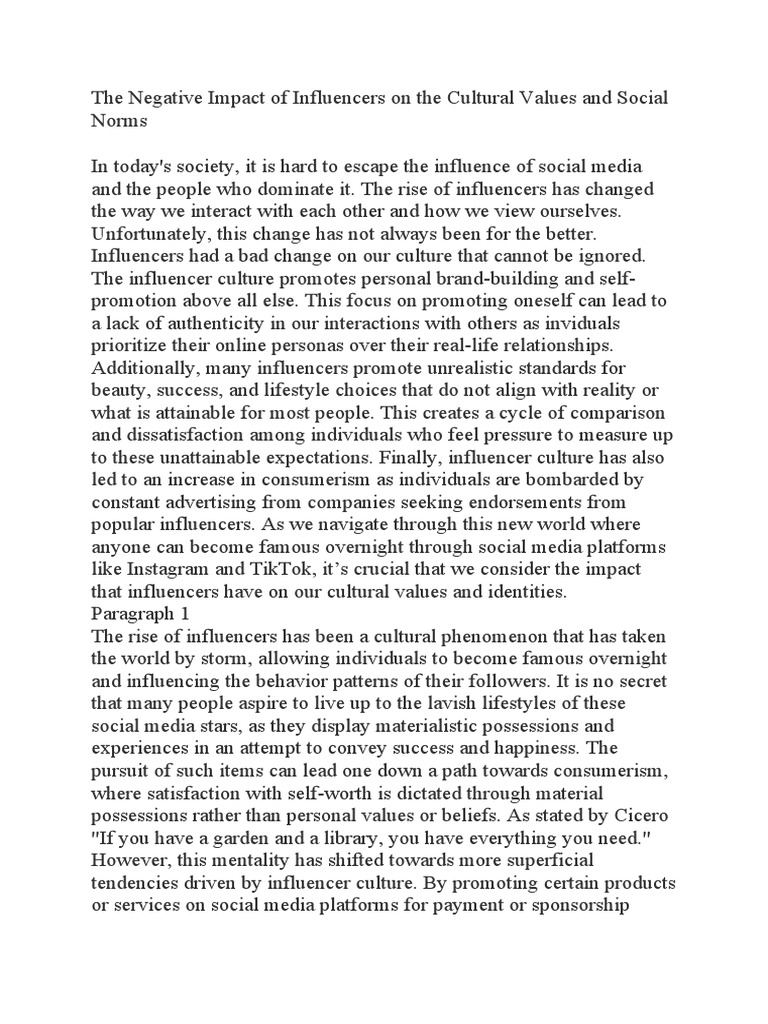The Negative Impact of Influencers On The Cultural Values and Social ... The Negative Impact of Influencers On The Cultural Values and Social ...