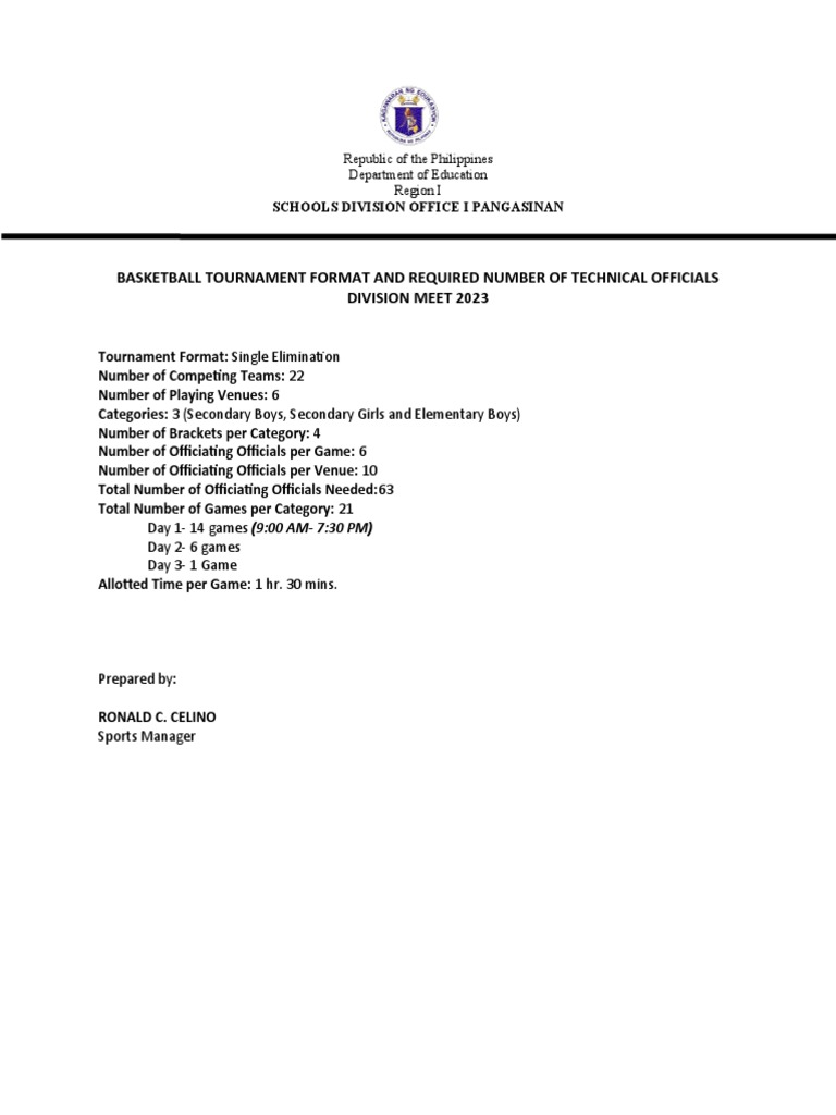 2023 Pangasinan Basketball Tournament Format | PDF