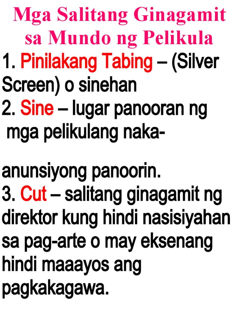 Mga Salitang Ginagamit Sa Mundo NG Pelikula | PDF