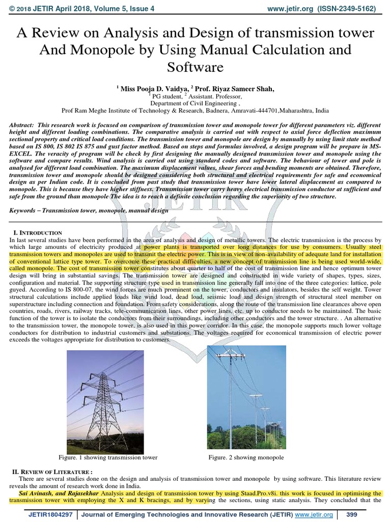 2c A Review On Analysis and Design of Transmission Tower and Monopole ...