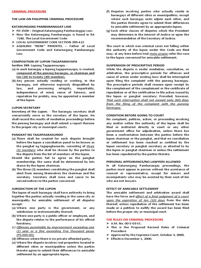 CLJ 6 Lectures 1 | PDF | Prosecutor | Complaint