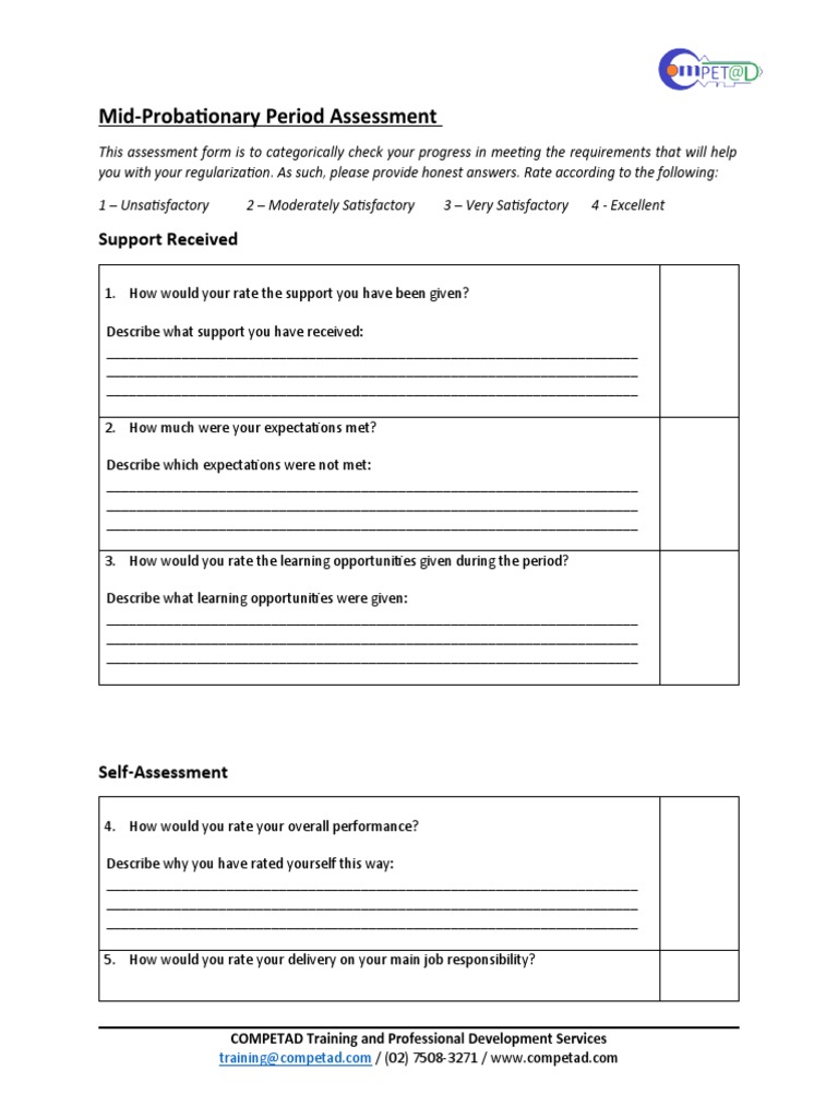 Mid-Probationary Period Assessment Template | PDF | Cognition ...