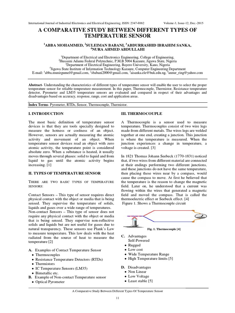 Comparative Analysis of Temperature Sensors | PDF | Thermocouple ...