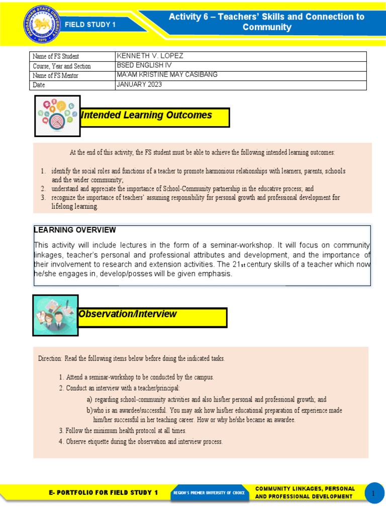 FS1-Activity 6 | Download Free PDF | Teachers | Learning