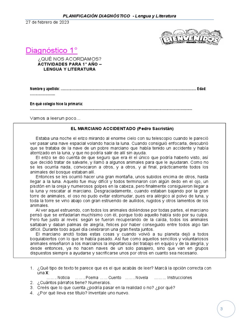 Planific Diagnostico 2023 1 | PDF | Marte