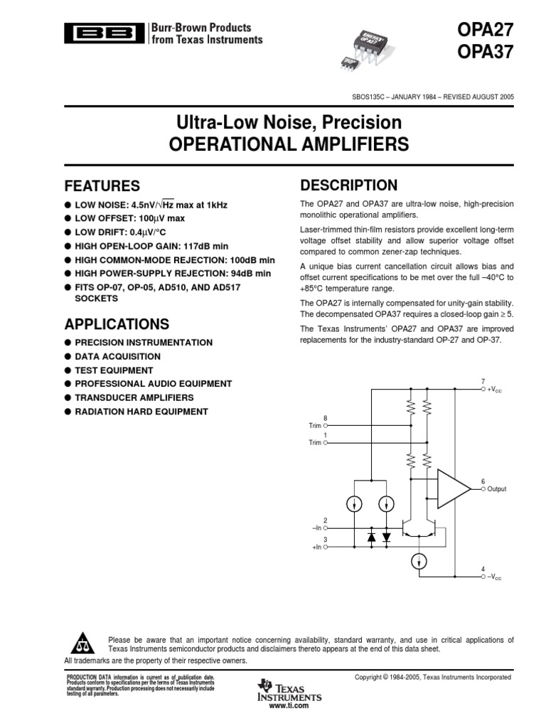 Opa 37 | Download Free PDF | Electrostatic Discharge | Operational Amplifier